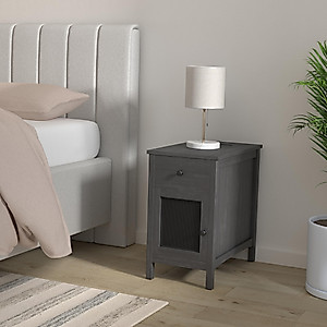 VASAGLE Side Table with Storage, End Table with USB Ports and Outlets, Nightstand with Charging Station, Drawer, Storage Cabinet, Magazine Rack, for Living Room, Bedroom, Charcoal Gray ULET312T22