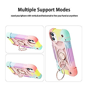 MARKILL Compatible with iPhone 11 Case 6.1 Inch with 360°Rotate Ring Stand, Military Grade Drop Protection Full Body Rugged Heavy Duty Case 3 in 1 Protective Cover (Rainbow Pink)