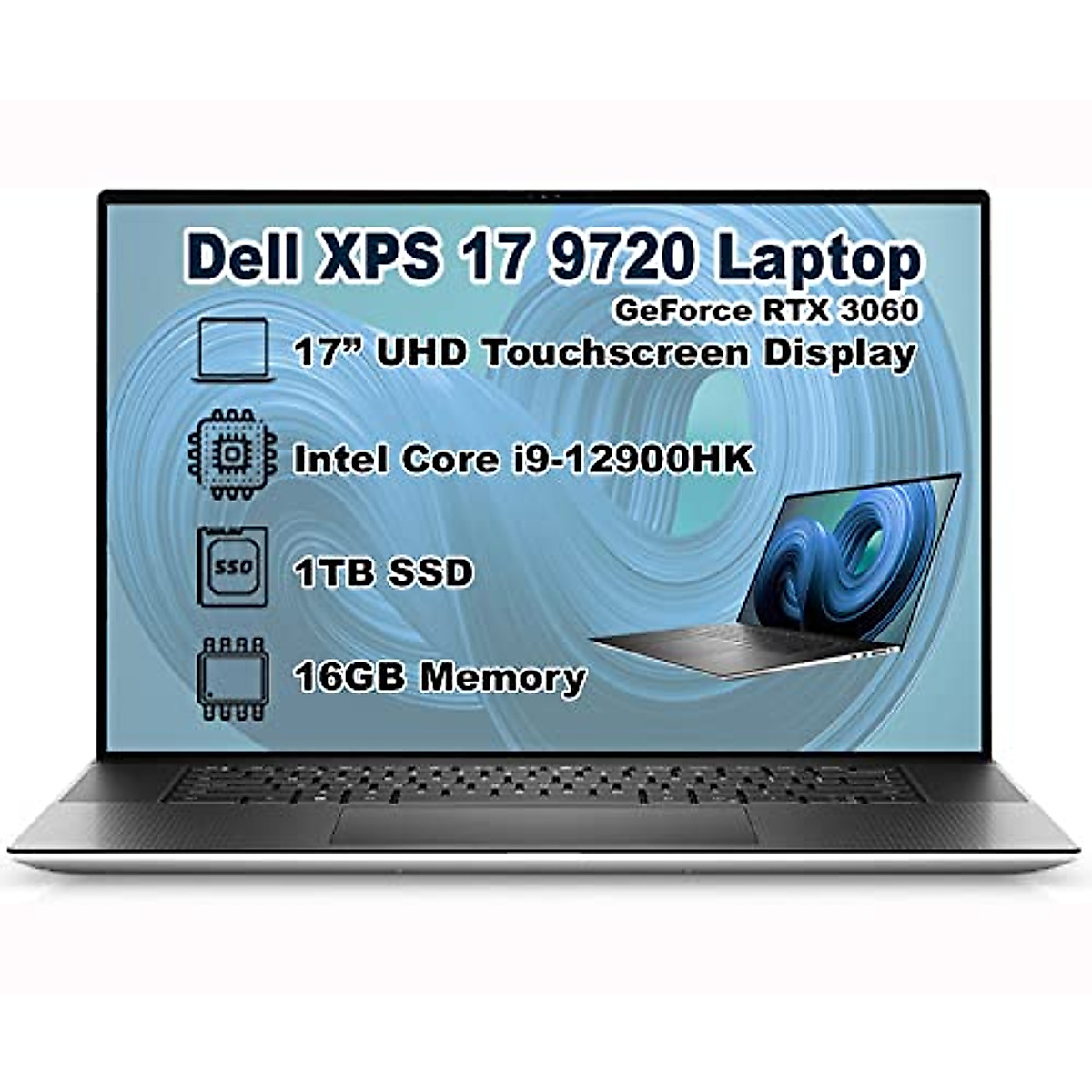 Dell XPS 17 9720 Laptop17.0-inch UHD Touchscreen Display - Intel Core i9-12900HK - 16GB Memory - 1TB SSD - GeForce RTX 3060 - Intel Killer Wi-Fi 6 - Windows 11 Pro - Platinum Silver - New