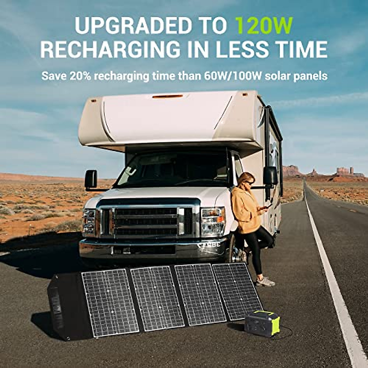 PAXCESS RM120 120 Watt 18 Volt Portable Outdoor Folding Solar Panel with Type C USB Output and Kickstand for RV Camping Solar Power Generator Station