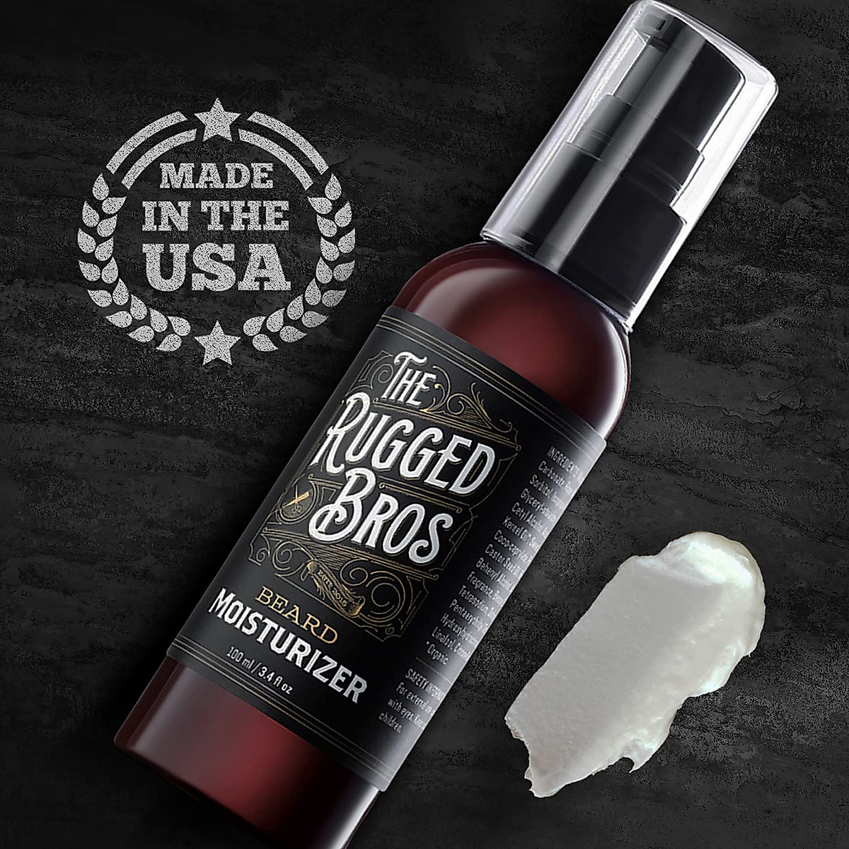The Rugged Bros Moisturizing Beard Conditioner : Leave-In Cream, Softener and Moisturizer for Beards and Mustaches - USA Made in Veteran Owned Facility with Aloe Vera, Essential Omegas and Vit E 4 oz
