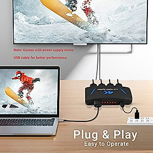 4K HDMI Splitter 1 in 4 Out, avedio links 1x4 HDMI Splitter Duplicate/ Mirror Screen, 4 Port HDMI Splitter Powered Support 4Kx2K@30Hz 3D for PS5, Roku, TV Box - 1 Source to 4 Displays