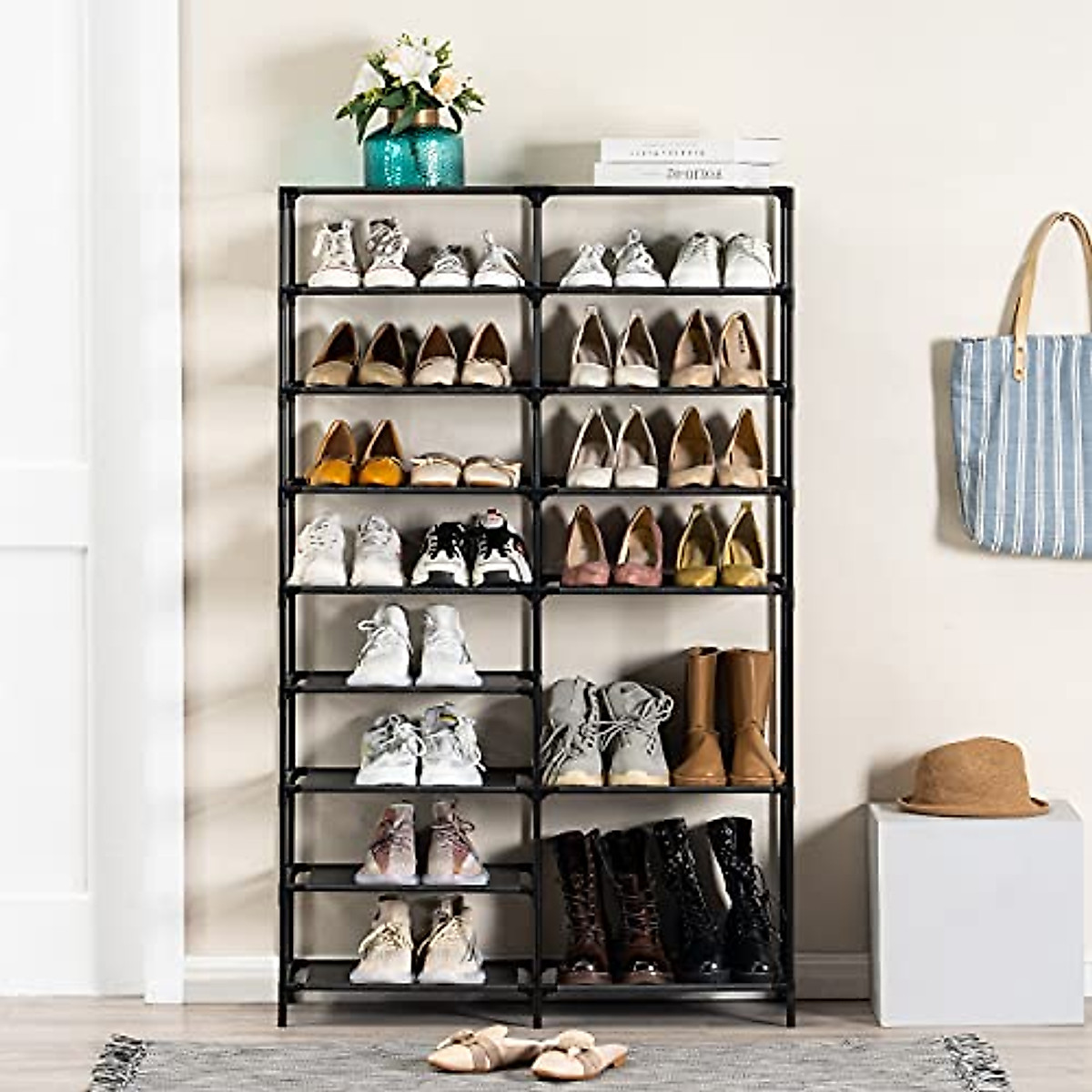 YOUDENOVA Shoe Rack, 9 Tier Boot Rack Storage for Closet Entryway, Large Shoe Shelf, Stackable Shoes Organizer for 32 Pairs(Black)