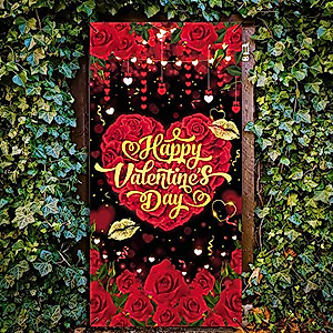GYA 3x6ft Valentine's Day Rose Door Cover Red Love Heart Door Cover Banner Romantic Dinner Couple 40th Women Girl party Indoor Outdoor Photo suplies
