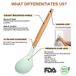 VIVAYO Silicone Cooking Utensil Kitchen Utensils Set, 12 Pieces Silicone Kitchen Utensil Wooden Handles, Kitchen Spatula Sets with Holder Spoon Turner Tongs,Mint Green