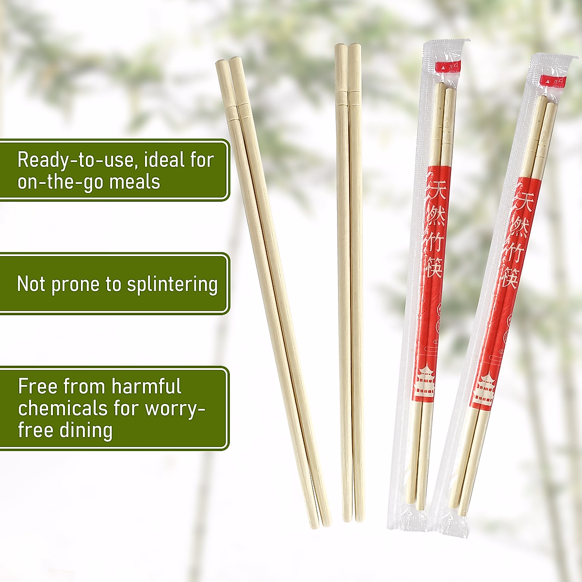 Suijinso 8 Inch 50 Pairs Disposable Chopsticks, Premium Disposable Bamboo Chopsticks Sleeved and Separated, Wooden Chopsticks Best for Asian Dishes & Japanese Sushi