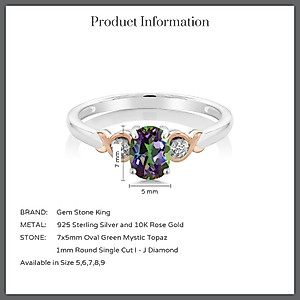 Gem Stone King 925 Sterling Silver and 10K Rose Gold 7X5MM Oval Gemstone Birthstone and Diamond Accent Engagement Ring | Wedding Anniversary Promise Ring For Women | Available In Size 5-9