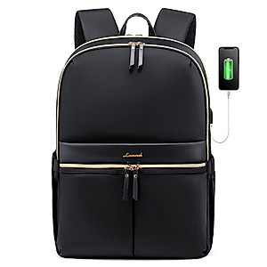 LOVEVOOK Laptop Backpack Women, Stylish Book Bag with USB Charging Port, Travel Notebook Backpack fits 15.6" Computer, for College Work Commute, Black