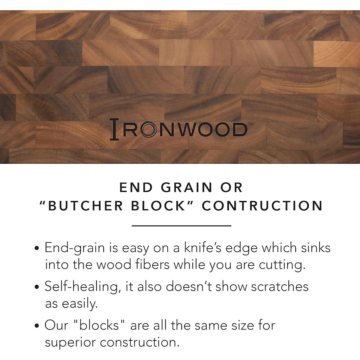 Ironwood Gourmet 28218 Square Charleston End Grain Chef's Board , Acacia Wood 14" Square