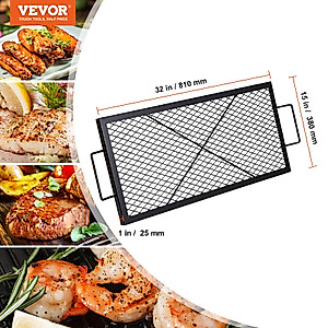 VEVOR X-Marks Fire Pit Grill Grate, Rectangle Cooking Grate, Heavy Duty Steel Campfire BBQ Grill Grid with Handle & Support X Wire, Portable Camping Cookware for Outside Party Gathering, 32 Inch Black