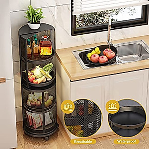 STYLIFING Rotating Rolling Storage Cart 6 Tier 360° Rotation Organizer Cart for Fruits Vegetables Snacks with Wheels & Foot Pads, Round Standing Shelf for Kitchen Living Room Bathroom Bedroom Office