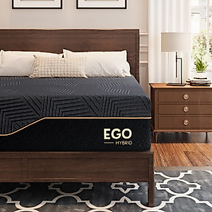 EGOHOME 14 inch Hybrid King Mattress, Memory Foam Pocket Spring Mattress with Cooling Cover, Bed in a Box, CertiPUR-US Certified, Made in USA, 76x80x14 Black
