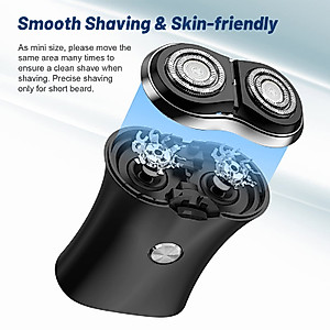 Mini Portable Electric Travel Shaver - Pocket Size Washable USB Rechargeable Shaving Razor - Cordless & Compact Small Rotary Shavers- Wet & Dry Waterproof Mini-Shave for Men Teen Boys Face (Black)