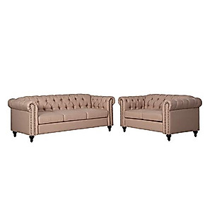 Kingway 3pcs Living Room Fabric Couch Sofas, 5 SEAT, Beige