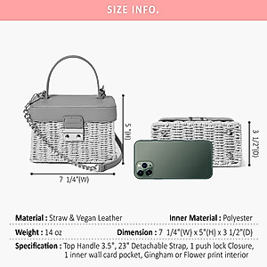 Like Dreams Small Summer Bag for Women Woven Straw Crossbody Vegan Leather Top Handle Plaid Inner Purse (Soft Blue)