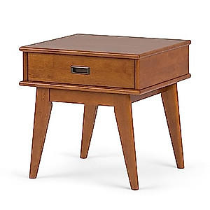 SIMPLIHOME Draper Solid Hardwood 22 inch wide Rectangle End Side Table in Teak Brown with Storage, 1 Drawer, for the Living Room and Bedroom