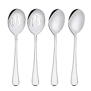 Serving Spoon Sets, Includes 2 Serving Spoons and 2 Slotted Serving Spoons, 8 3/4" Stainless Steel Buffet Banquet Spoons