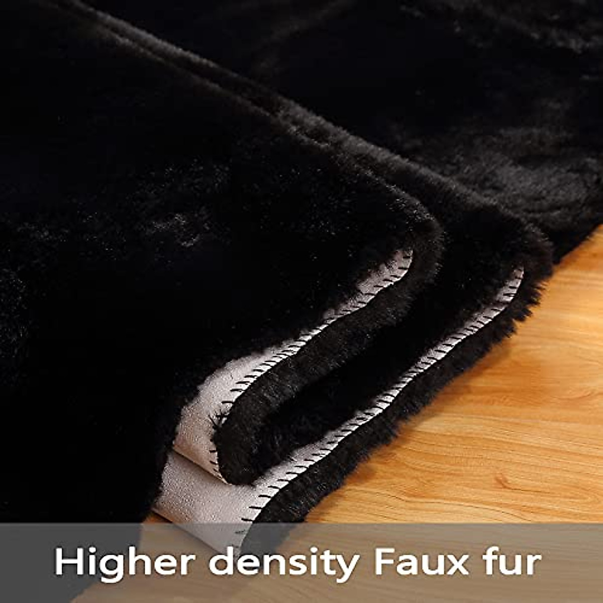 CAROMIO Fluffy Runner Rug Black Faux Fur Area Rug Shaggy Couch Cover Seat Cushion Furry Carpet Beside Rugs Floor Cover for Bedroom Sofa Living Room, Rectangle 2 x 6 Feet