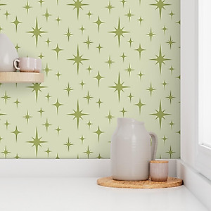 Peel & Stick Wallpaper Swatch - Atomic Age Green Vintage Star Retro Midcentury Modern 1950S Space Custom Removable Wallpaper by Spoonflower