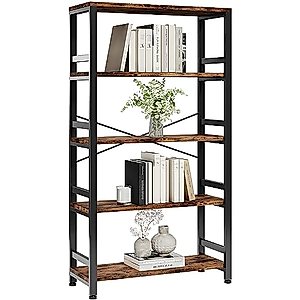 IRONCK Bookshelves and bookcases,31.5in Wide Shelf 5-Tier Ladder Shelf 110lbs/shelf Vintage Industrial Style Bookcase for Home Decor, Office Decor