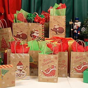 VGOODALL 30PCS Christmas Treat Bags with Tissue Paper, Kraft Paper Gift Bags with Handle Christmas Goodie Bags for Christmas Party Favors Gift Exchange