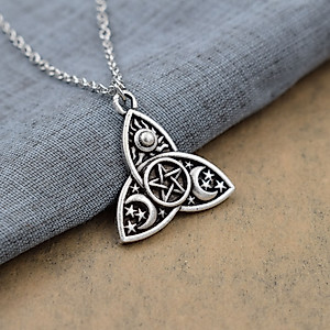 SanLan Triple Moon Goddess Triquetra Pentacle Necklace Pagan Wicca Pendant Necklace