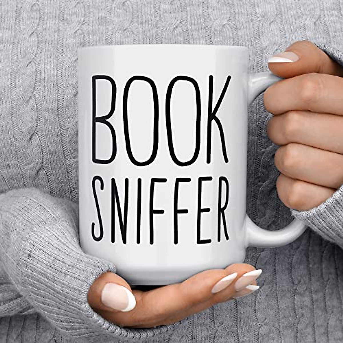 Book Sniffer Coffee Mug, Funny Bibliophile Bookish Cup, Librarian Bookworm Bookstore Lover Gifts (15oz)