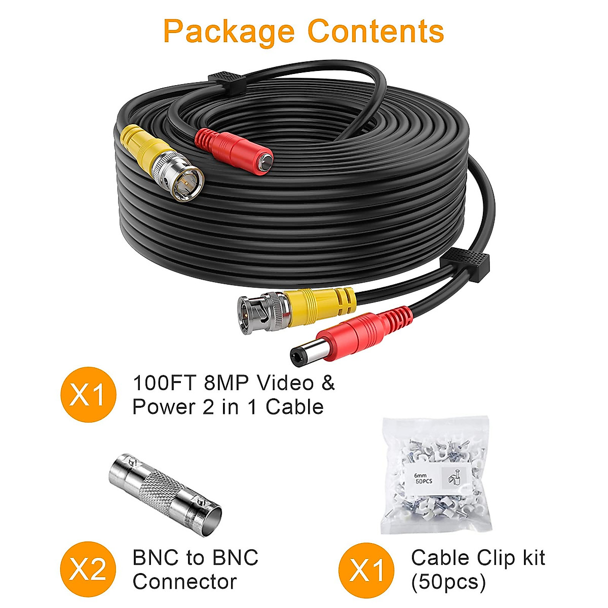 WILDHD [20AWG Cables] 100ft 8MP/4K BNC Cable All-in-One Siamese Video and Power Security Camera Cable, BNC Extension Wire Cord with 2 Female Connectors for All HD CCTV DVR Surveillance System(Black)
