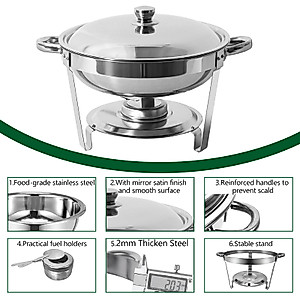 EVGTTI 4 Pack Round Chafing Dish Buffet Set, 5QT Stainless Steel Round Chafers and Buffet Warmer Sets for Catering, with Food & Water Pan, Lid, Foldable Frame, Fuel Holder