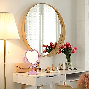 CHENGU Heart Shaped Mirror 8 Pieces Hair Styling Combs Double Sided Rotatable Dresser Heart Mirror Makeup Gifts for Girls Gift Vanity Tabletop(Pink)