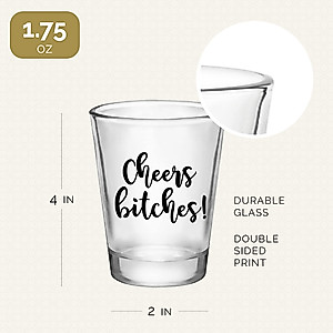 Cheers Bitches! Girls Shot Glass, 1.75oz - Set of 12 Perfect Birthday Shot Glasses for Women, Bachelorette Party Shot Glasses, Funny Shot Glasses for Adults, Birthday Shot Glass, Cute Shot Glasses