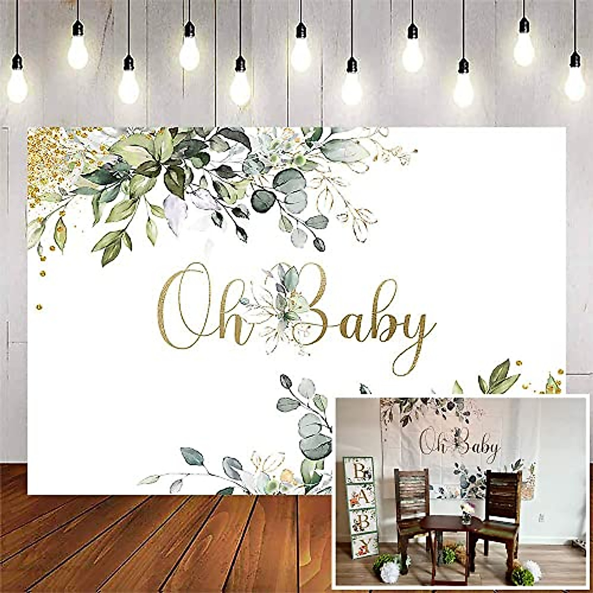 Avezano Green Eucalyptus Oh Baby Backdrop Greenery Oh Baby Shower Party Background Sage Green Newborn Baby Shower Banner Supplies(7x5ft)