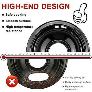 W10290350 W10290353 Black Porcelain Burner Drip Pans By AMI PARTS - Replacement for Whirl-pool Electric Range Cooktop - Includes 2 8-Inch and 2 6-Inch Pans