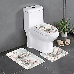 ELBULL Horse Surrounded by Flowers Print Flannel Anti Slip Mat 3 Pieces/Set Super Soft Non Slip Rugs Super Absorbent Bathroom