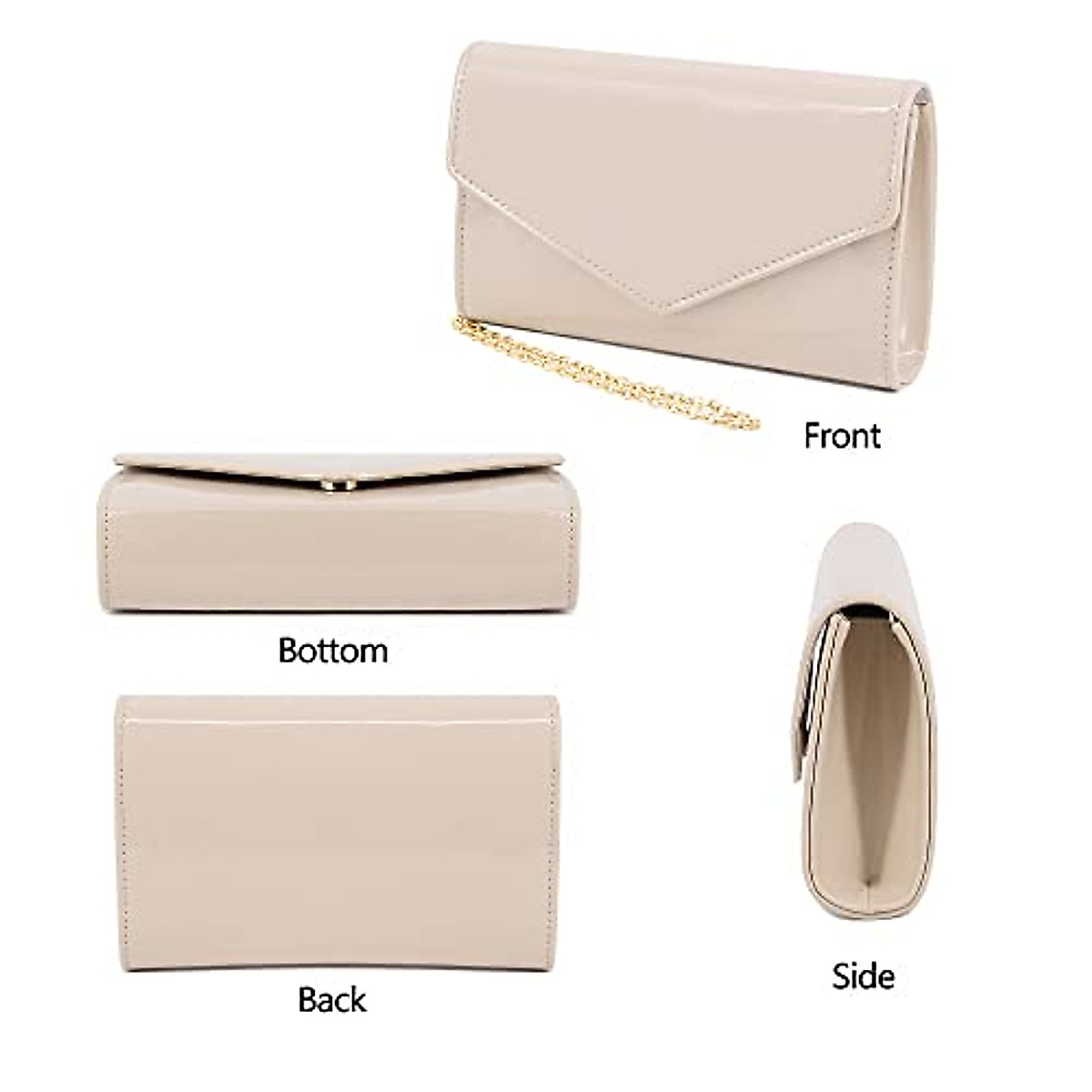 Gabrine Women's Patent Leather Evening Bag Shoulder Bag Clutch Purses Handbag for Wedding Party Prom, Naked color