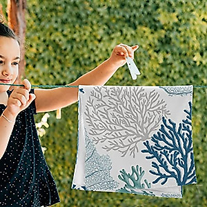 PATINISA Nautical Blue Coral Hand Towels for Bathroom Set of 2 Coastal Teal Beige Coral Soft Absorbent Ocean Theme Kitchen Dish Towels Decorative Bathroom Towels for Face,Hair,Guest,Gym,Spa 14"x28"