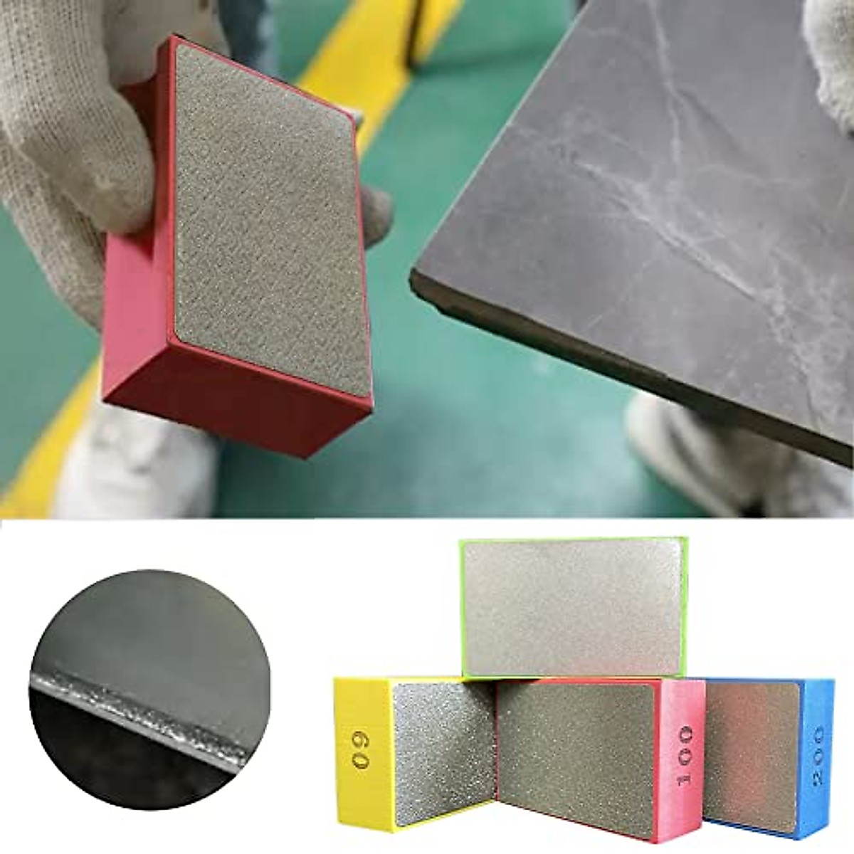 CALIDAKA 4pcs Diamond Hand Polishing Pads Diamond Sanding Block Kit Glass Grinding Pads for Sanding Concrete Glass Stone Granite Marble 60#,100#,200#,400#(as Shown)