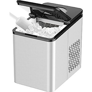 SOOPYK Counter top Ice Maker Machine with Self-Cleaning | 27 lbs in 24 hrs | 9 Ice Cubes Per 5-7 Mins | Portable Ice Maker Cube | Compact Automatic Ice Maker | Ice Scoop and Basket, Stainless Steel