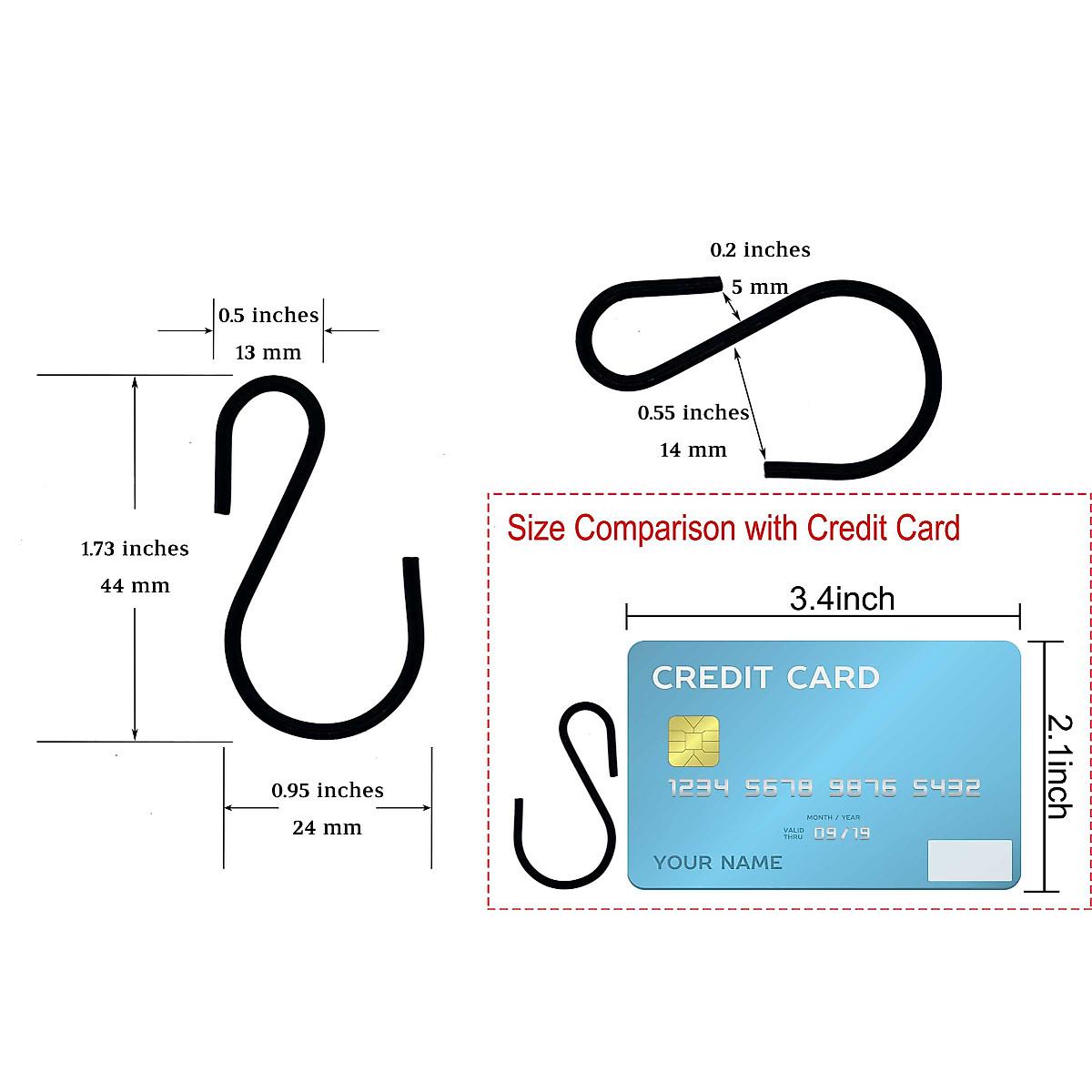 Yikla S Hooks for Hanging Plants, Clothes, 20 Pack Black S Shaped Hooks Made of Metal Iron, Heavy Duty S-Hooks