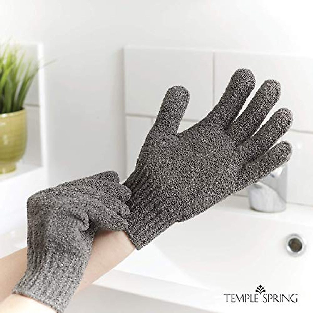 Temple Spring Exfoliating Glove, Carbonized Rayon Bamboo Exfoliating Body Scrubber, Loofah Washcloth, Exfoliate Loofa Shower Scrubber, Body Exfoliator Scrub, Shower Loofah Bath Sponge - Grey