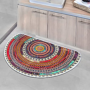 yolecan Half Round Bohemian Bathroom Rug,Ultra Soft and Water Absorbent Bath Mat,Boho Mandala Bath Carpet, Machine Wash/Dry, for Tub, Kitchen, and Indoor, 30x 20inch