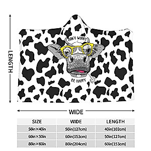 Cow Print Hooded Blanket Flannel Wearable Throw Blanket,Blanket Hoodie Warm Wearable Blanket Soft Fleece Throw Blankets Comfy Hoodie Blankets for Kids Adults