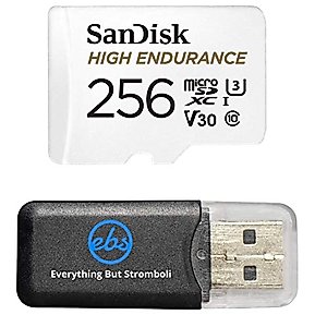 SanDisk High Endurance 256GB TF Card MicroSDXC Memory Card for Dash Cams & Home Security System Video Cameras (SDSQQNR-256G-AN6IA) Class 10 Bundle with (1) Everything But Stromboli MicroSD Card Reader