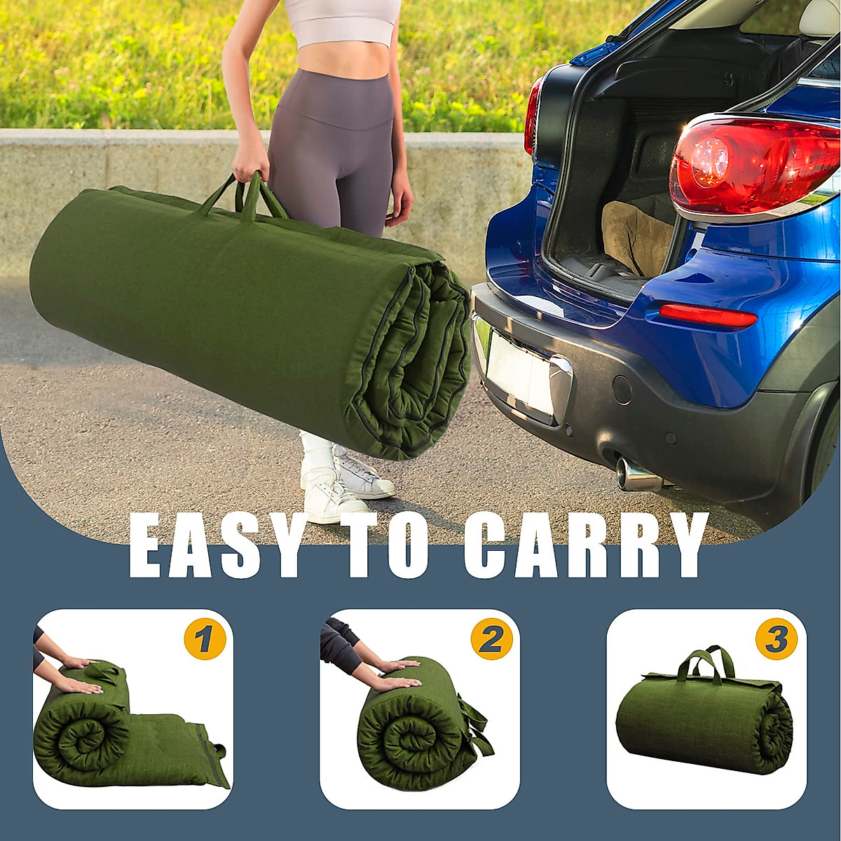 MAXYOYO Roll Up Mattress Sleeping Mat, Floor Futon Mattress for Outdoor Indoor, Upgraded Portable and Foldable Mattress, Green Full Mattress, 75x54 Inch