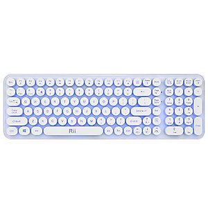 Rii Wireless Typewriter Style Gaming Keyboard, Multi-Device Connections（ Dual BT+2.4G） 7-Color RGB Backlit, 105 Retro Punk Round Keys Keyboard, for Windows/Mac/PC/iOS/Android，White（Updated）