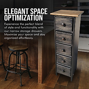 Peaceful Classics Tall Skinny Drawers for Small Spaces with 5 Drawer Storage Organizer - Amish Furniture Cabinet for Bathrooms, Living Room, Kitchen - 10"D x 10.75"W x 37"H - Mocha