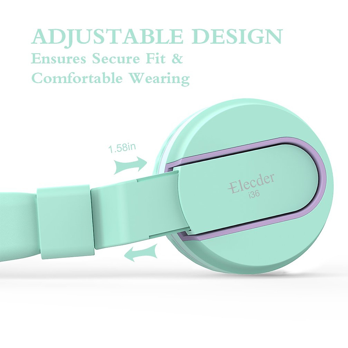 ELECDER i36 Kids Headphones Children Girls Boys Teens Foldable Adjustable On Ear Headphones 3.5mm Jack Compatible Cellphones Computer Kindle MP3/4 School Tablet Green/Purple