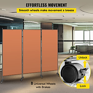 VEVOR Office Partition 89" W x 14" D x 73" H Room Divider 3-Panel Office Divider Folding Portable Office Walls w/Non-See-Through Fabric Room Partition Reddish Brown for Room Office Restaurant