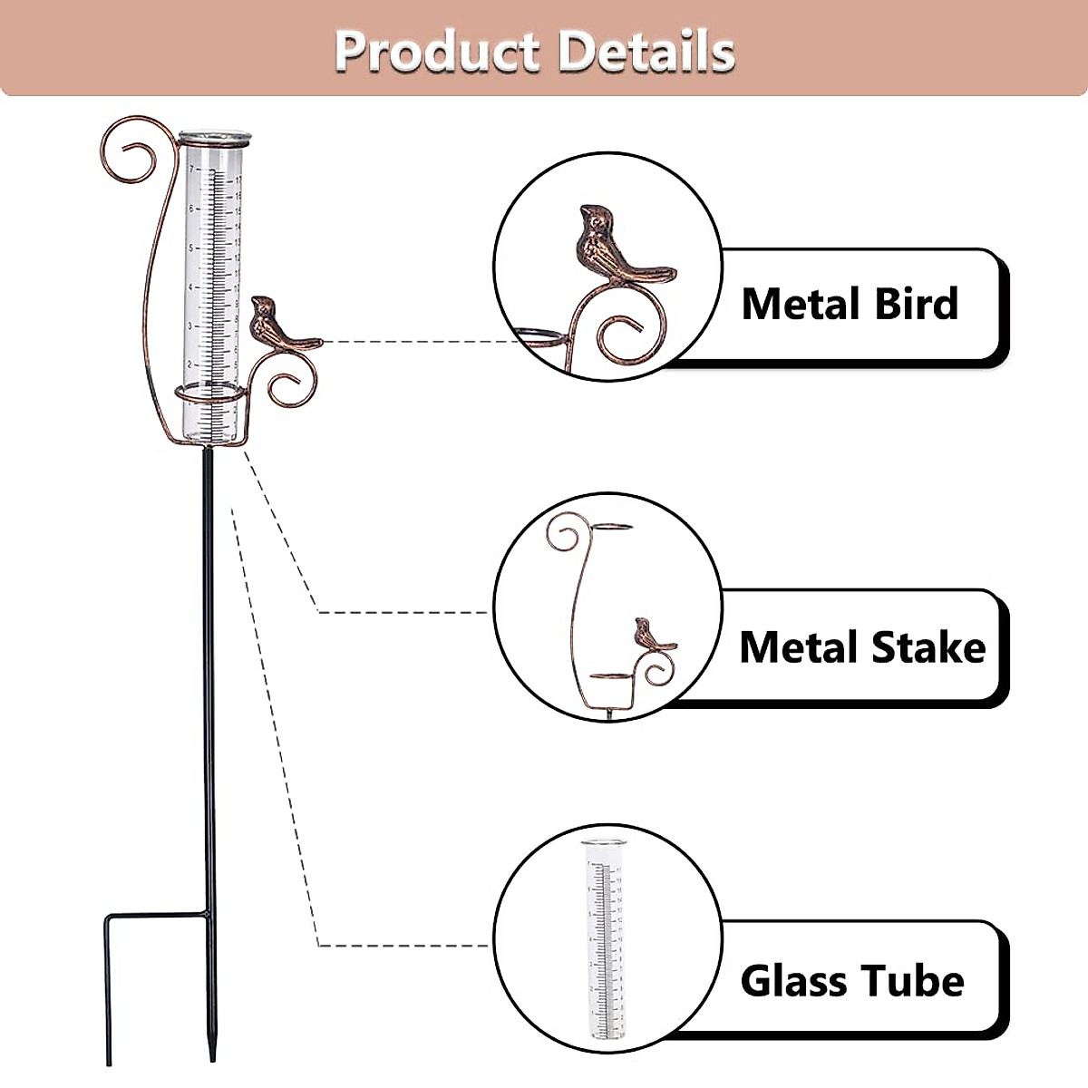HOBYLUBY Rain Gauge Outdoor, 7 Inch Rain Gauges for Measuring Precipitation, Garden Yard Decor