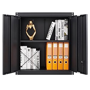 GEDELITE Metal Storage Cabinet with Lock and Doors,Steel Garage Wall Storage Cabinet,Garage Upper Cabinet,Wall Mounted Metal Cabinet for Garage, Black